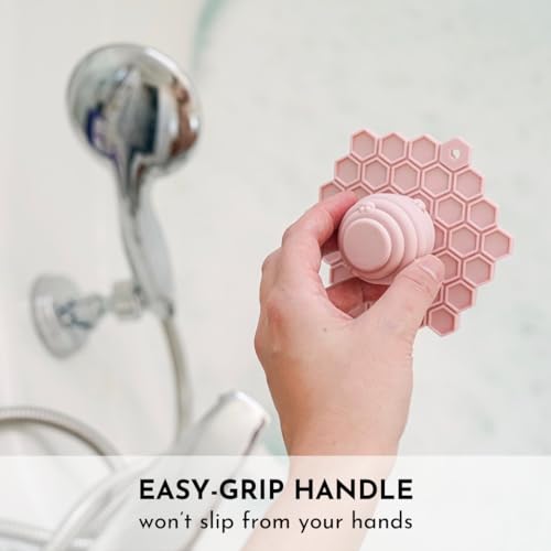 Big Bee, Little Bee Big ScrubBEE Easy-Grip Silicone Scrubber - Ultra Gentle Bath & Shower Brush with Handle for All Skin Types (Rose)