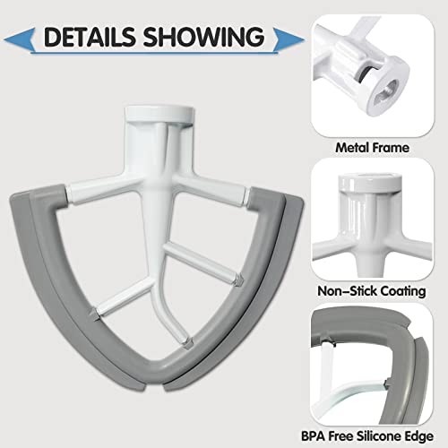 Pouring Shield for KitchenAid 4.5 and 5 Quart Tilt-Head Stand Mixers Stainless Steel Bowls ONLY, Secure Fit Splatter Guard, and Flex Edge Beater for KitchenAid 4.5-5Qt Tilt-Head Stand Mixers