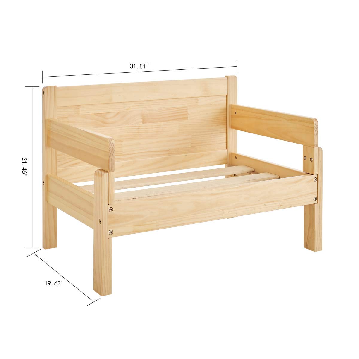 MUSEHOMEINC 2 in 1 Convertible Bed,Multifunctional Solid Wood Twin Bed 2 Side Guardrails, Bed Frame Convert to one Chair/Sofa, Fits Standard Crib Mattress,(Mattress not Included)