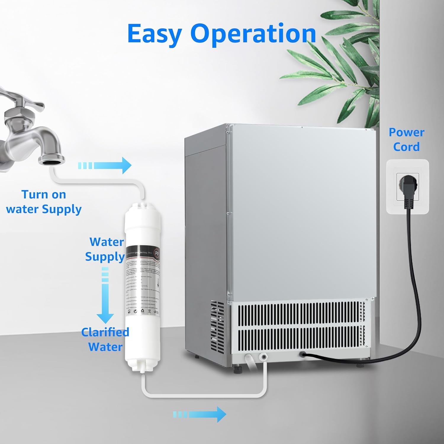 Commercial Ice Maker Machine – 88 lbs/24H Wide Stainless Steel Undercounter Freestanding Ice Machine Self Clean with Water Filter and Ice Scoop for Restaurants, Bars, Home, Offices, and Cafes