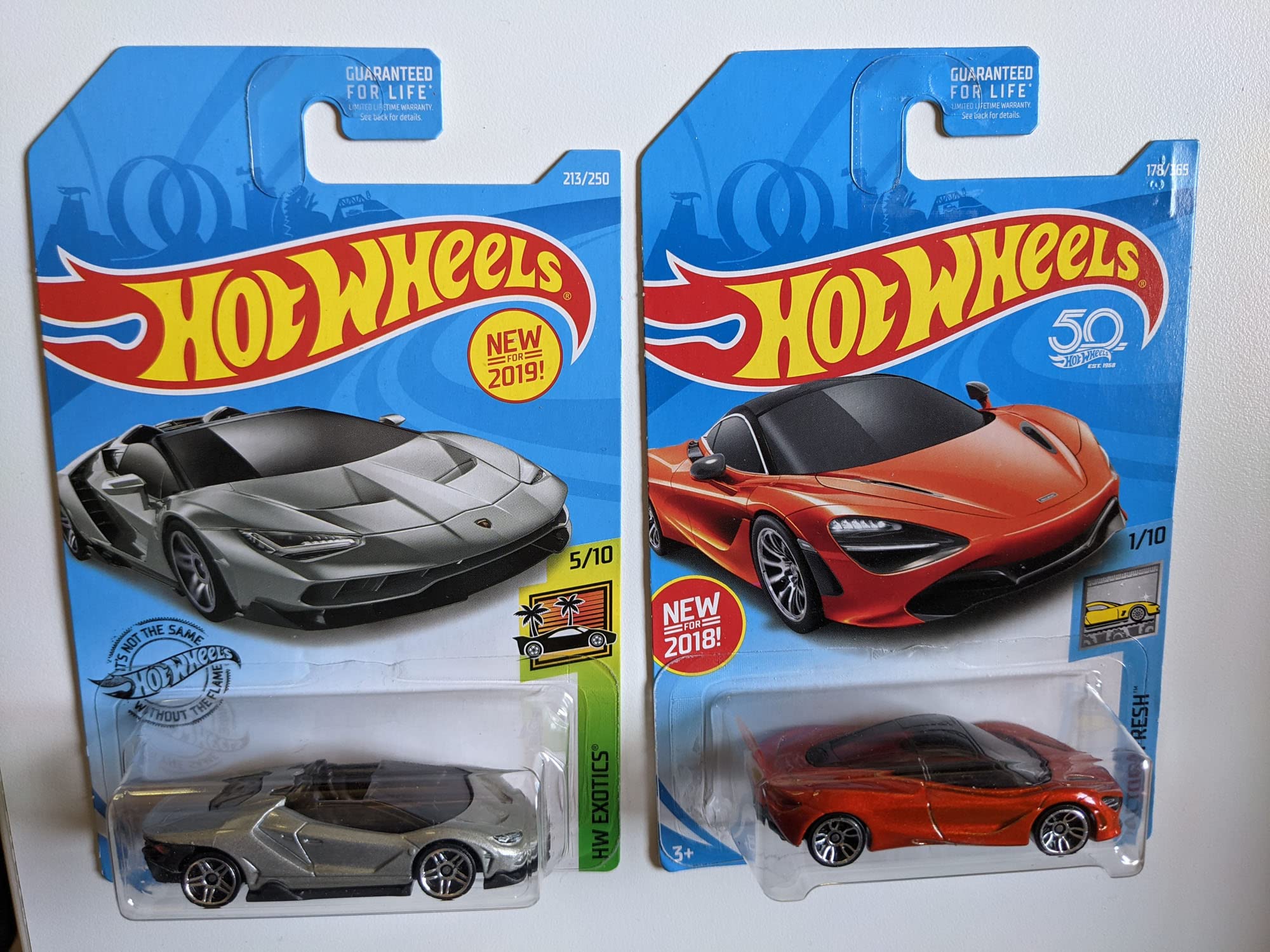Hot Wheels HW Exotics Bundle 16 Lamborghini Centenario Roadster Silver and McLaren 720S Orange 2 Car Set
