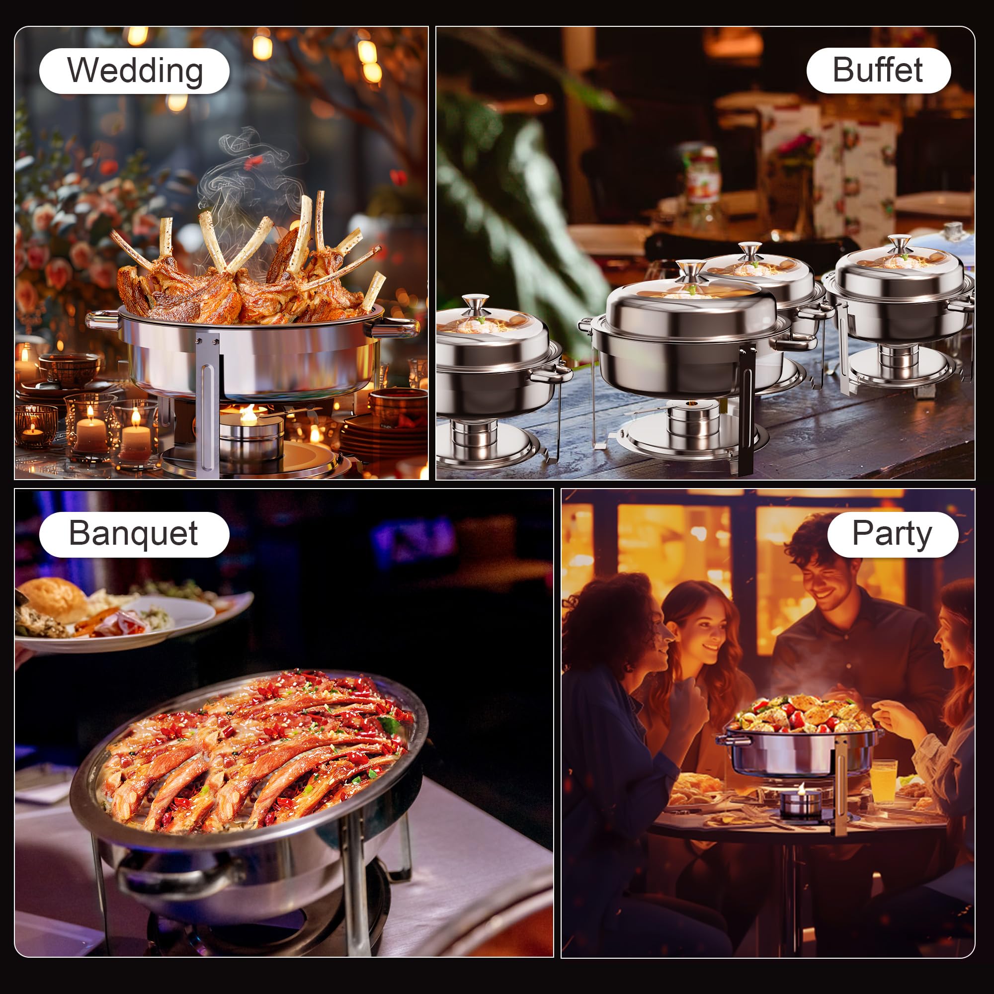 Chafing Dish Buffet Set 2 Pack, 5.5 QT Round Chafing Dishes for Buffet with Glass Lid & Lid Holder, Stainless Steel Chafers and Buffet Warmers Sets for Catering, Parties and Weddings