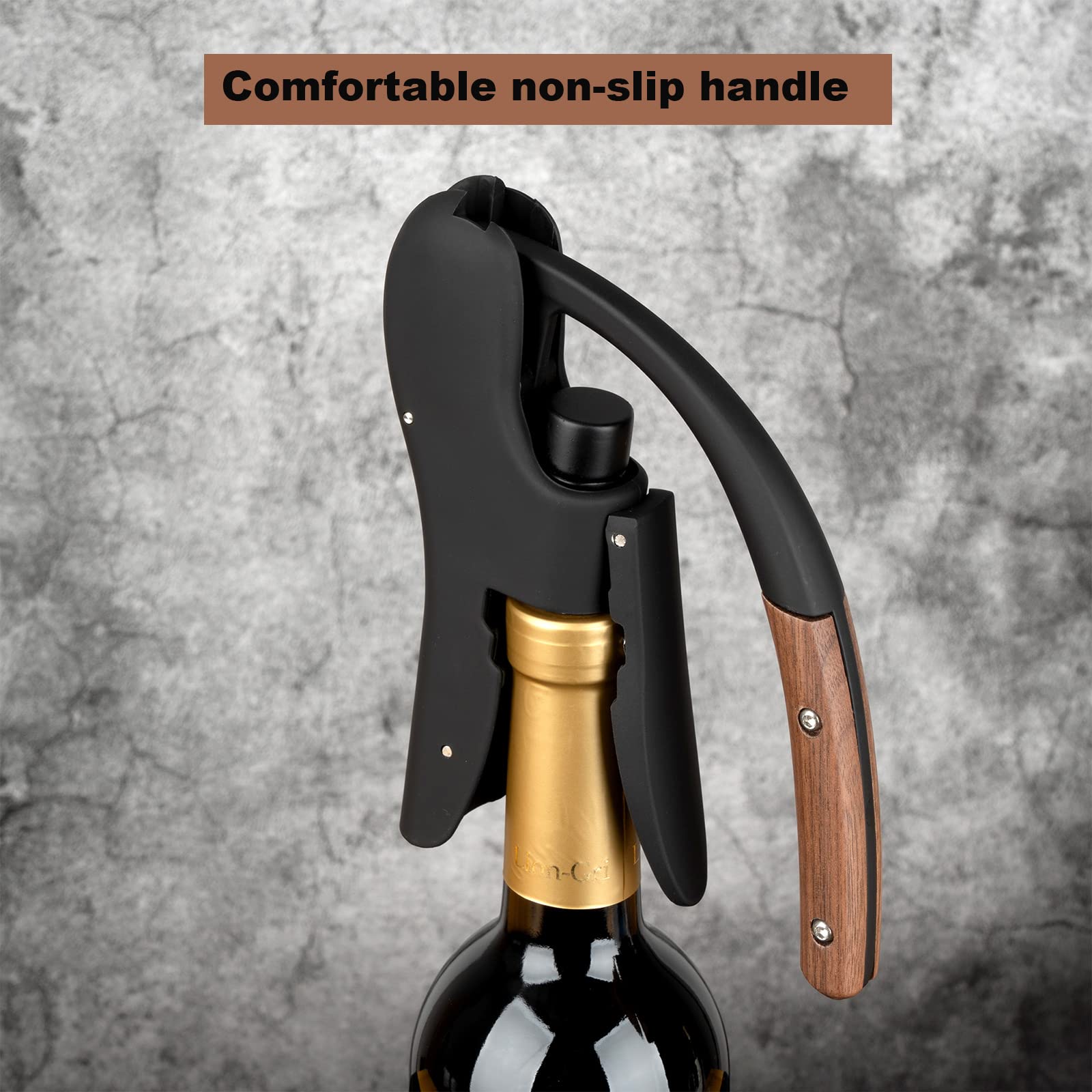 Wine Opener,Compact Vertical Corkscrew Wine Bottle Opener with Wood Handle and Built-in Foil Cutter,Wine Key for Servers and Bartenders,Gifts