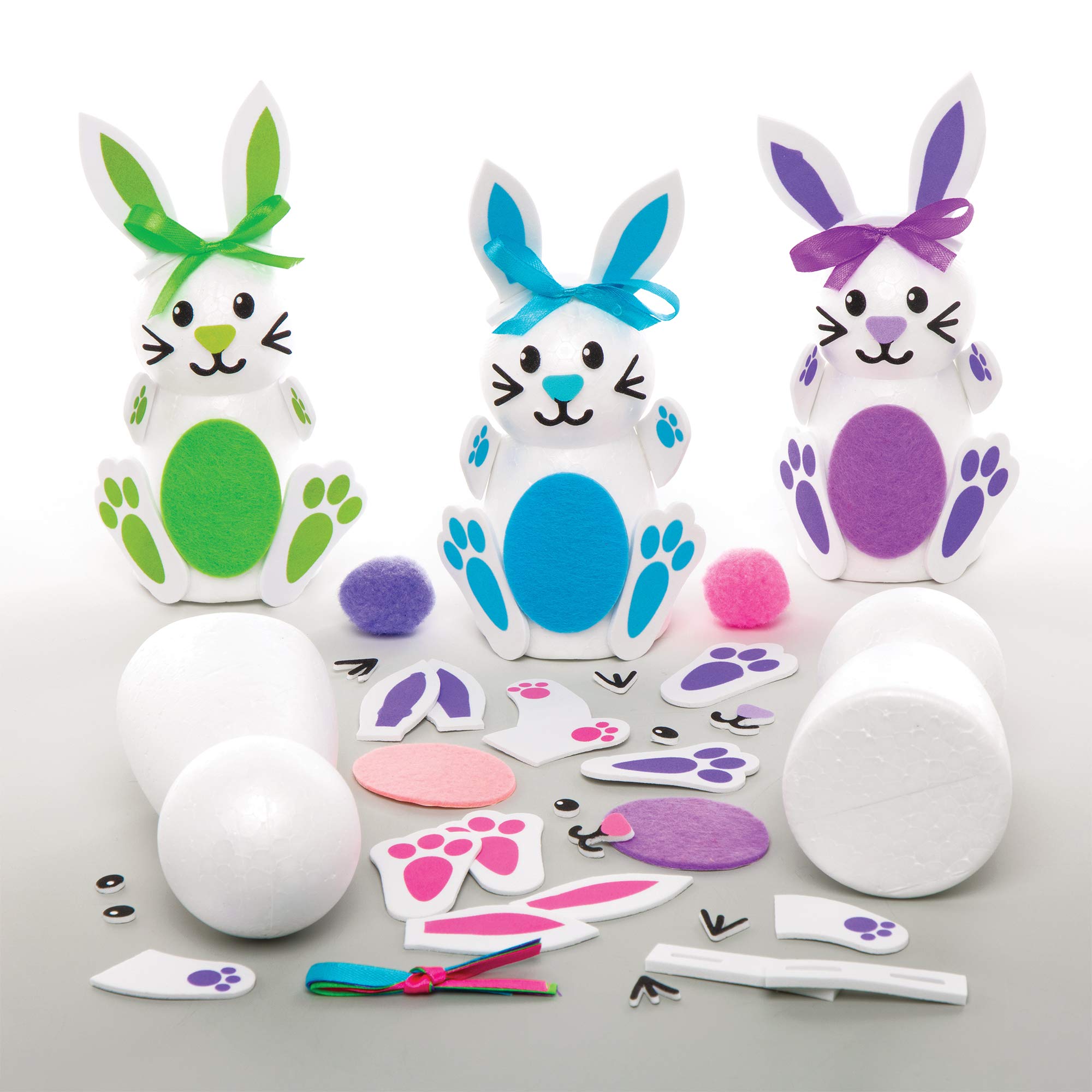 Baker Ross AT413 Build A Bunny Kits - Pack of 4, Creative Easter Art and Craft Supplies for Kids to Make and Decorate
