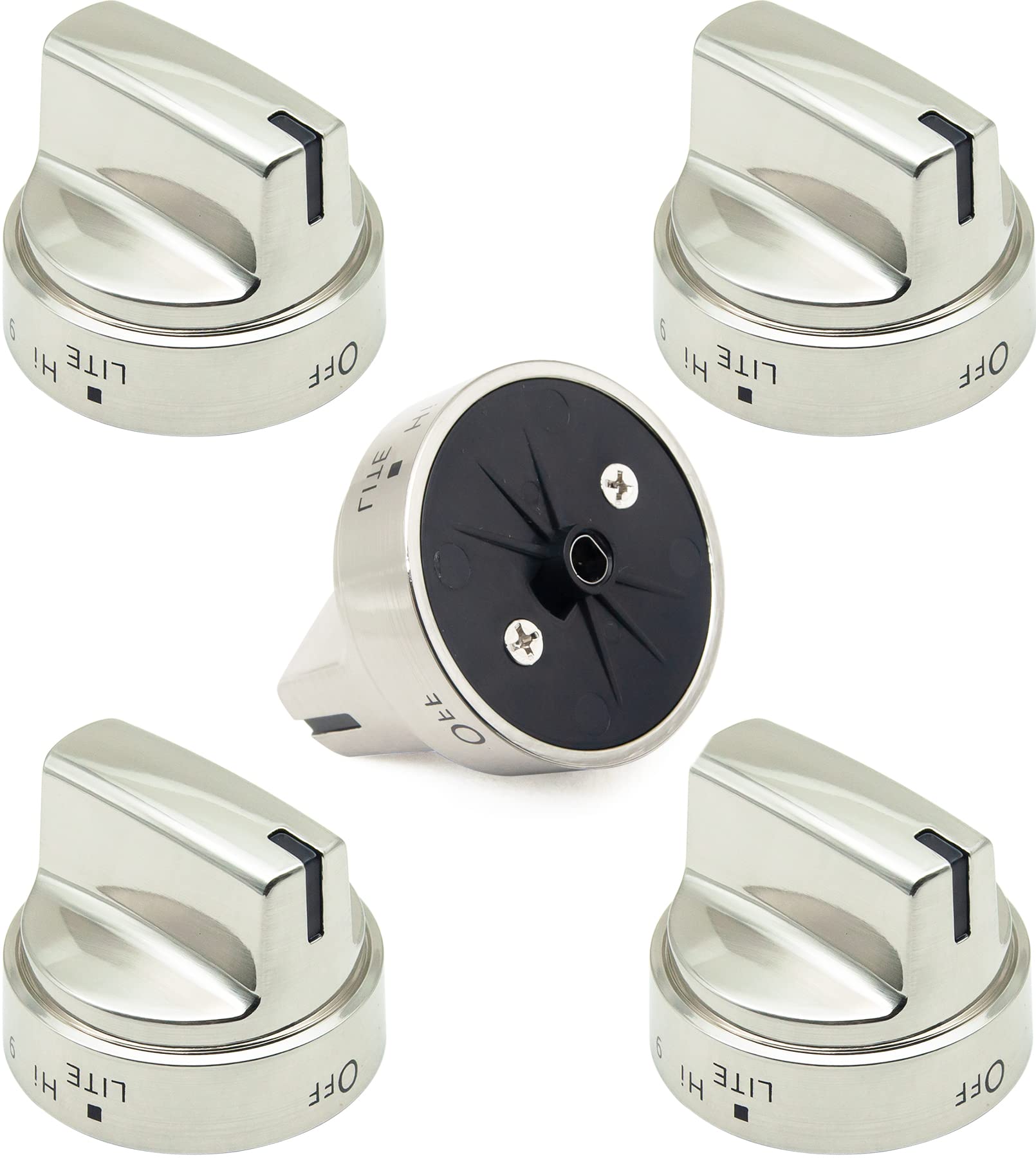 WB03X24818 GE Stove Knobs Replacement(5 Packs), Stainless Steel Colored Plastic Control Knob for General Electric Gas Range Oven, Replaces PS11729081 AP5989029 4363588(5-Year Warranty)
