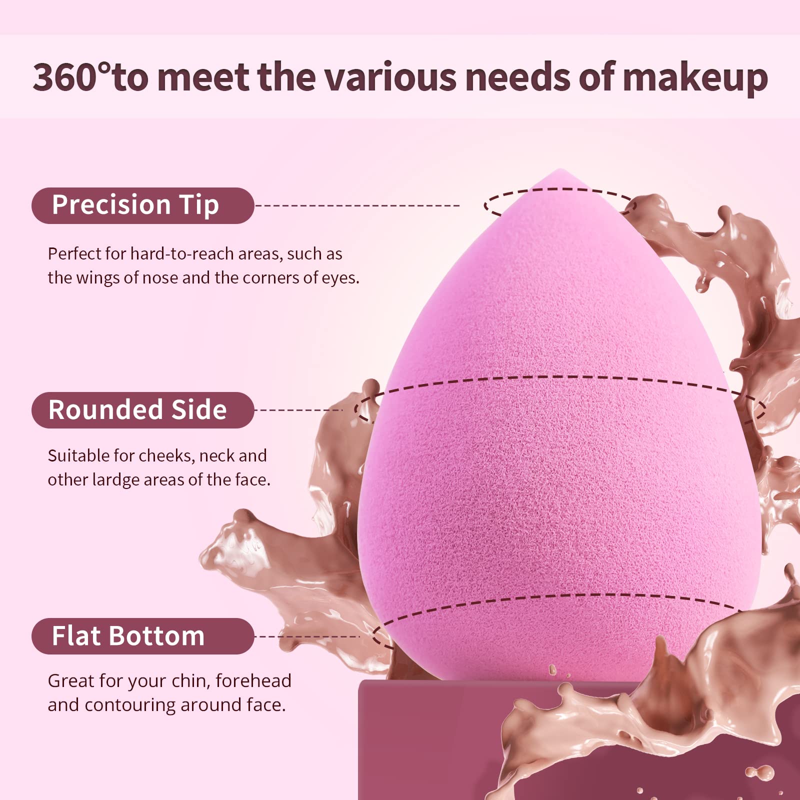 BEAKEY Makeup Sponge, Latex-free and Vegan Beauty Sponge, Boun Boun Sponges Flawless for Cream, Liquid Foundation & Powder Application