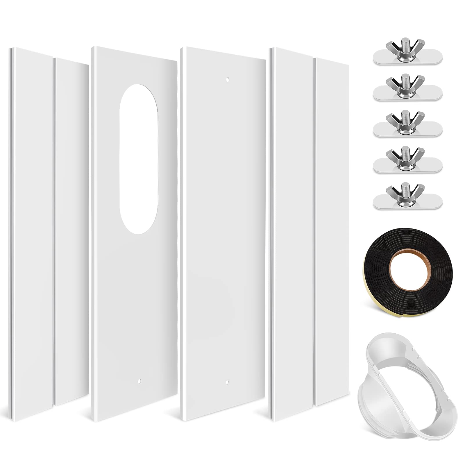 Upgraded Portable Air Conditioner Window Seal Kit, Suitable for All Exhaust Hose of 5.1 Inch/5.9 Inch, Adjustable Length AC Window Vent Kit Plates with Universal Coupler Adapter for Sliding Windows