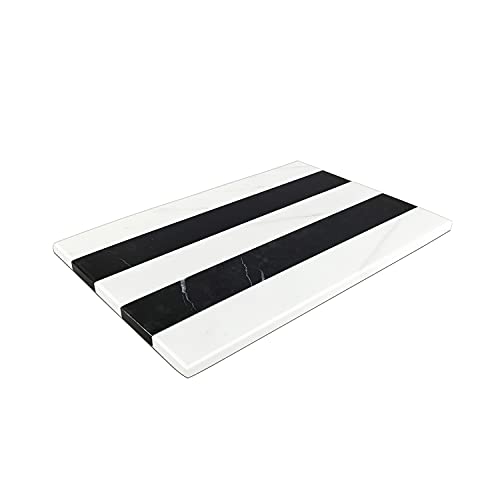 BustleDust 100% Natural Marble Pastry Board for Food, Tea, Coffee, Breakfast, Snacks, Cheese, Appetizers - Use in Kitchen, Bathroom, Office (Glossy Surface,Black&White,11.8x7.9x0.39in)