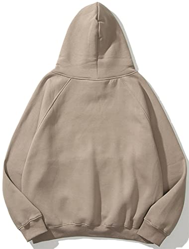 FLYCHEN Men's Solid Color Loose Hoodie Hip Hop Couples Long Sleeve Unisex Sweatshirt Khaki XL