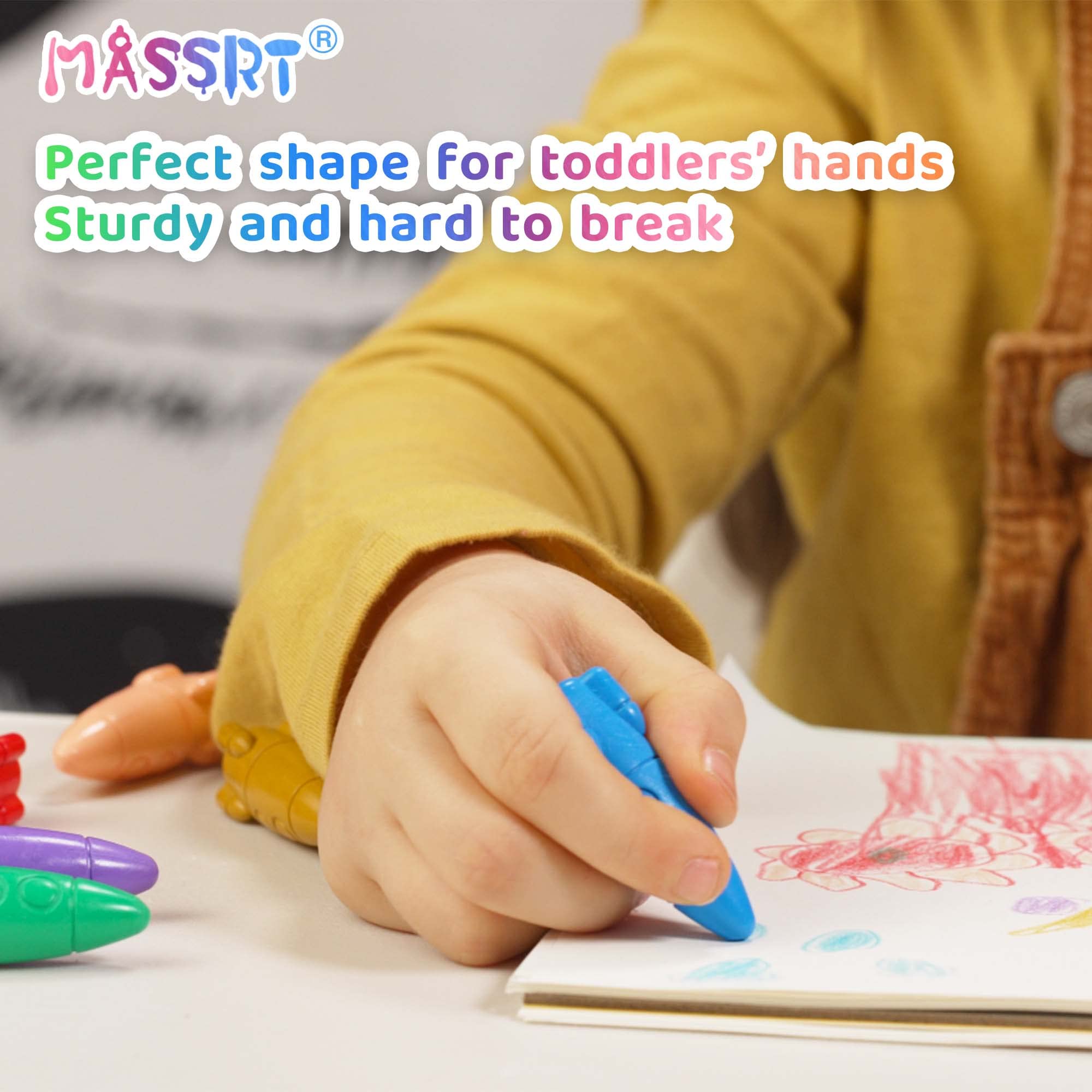 MASSRT 24 Colors Space Crayons for Toddlers Age 1-3, Non-toxic Mess Free Unbreakable Crayon Gifts, Easy to Hold Washable Crayons, Safe Coloring Gifts for Babies and Children