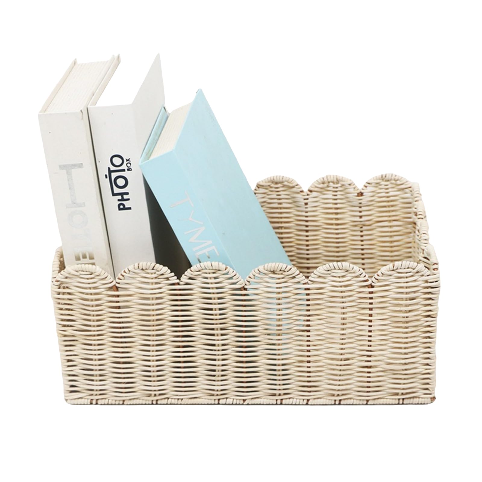 Contorno Belts Scalloped Basket,Wicker Storage Baskets for Shelves,Woven Basket,Rope Basket,Beach Basket(M-14 * 14 * 5.5IN)