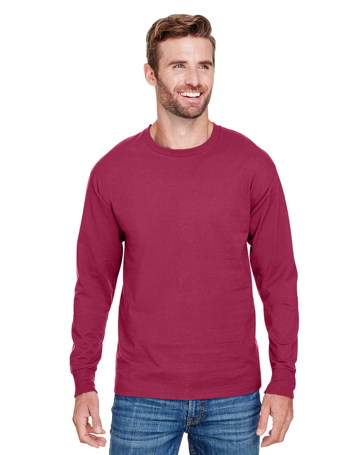 Champion Adult Long Sleeve Taped Crewneck Fitted T-Shirt-TrueCardinal-L