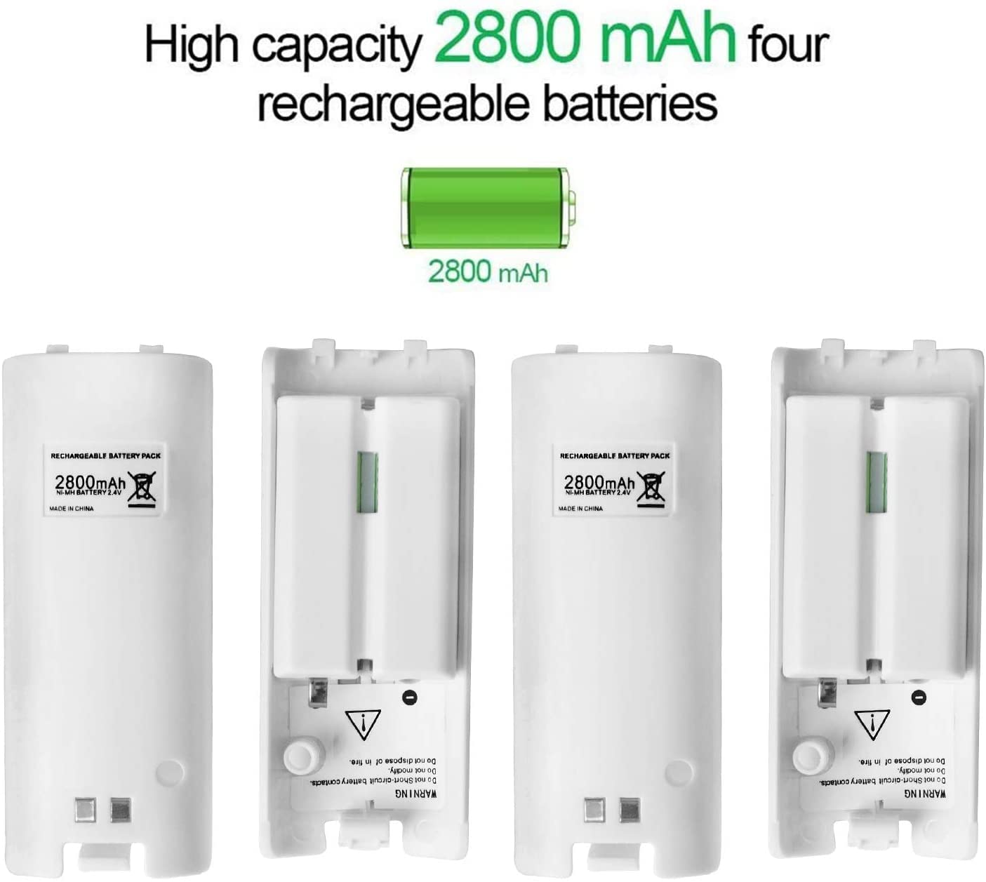 Upgraded Wii Remote Charger Station, Covanm 4 Port Wii Charging Station with 4 Rechargeable Battery for Wii (4 Port Charging Station+4 Replacement Batteries+USB Cable+Free USB Wall Charger)
