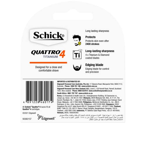 Schick Quattro Cartridges, Titanium Coated Blades, 4 Cartridges