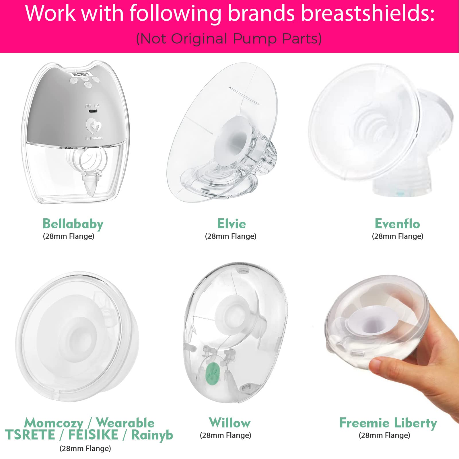 LOZAEVE 25mm Silicone Flange Inserts Compatible with for Spectra S1/S2, Medela, Bellababy, Elvie, Willow go, Momcozy S9 S10 S12, Freemie Breast Pump Insert Shields, Reduce 27-28mm Tunnel to 25mm, 2pcs