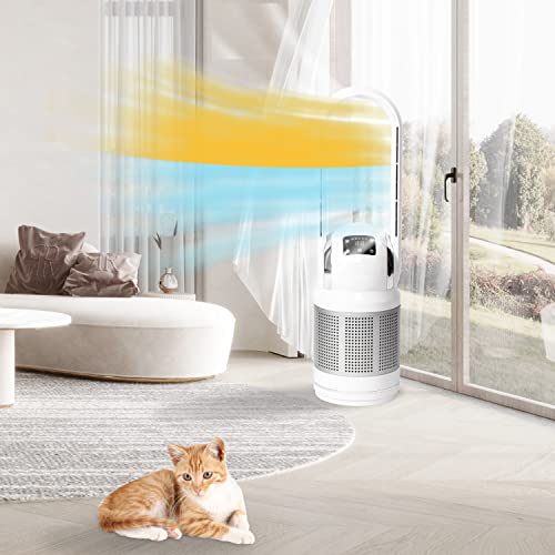 HEATIT Bladeless Fan with Remote and Air Purifier Tower Fan 80° Oscillating with 8 Speeds 8H Timer Air Circulator Fan for Home Bedroom Kitchen and Office White