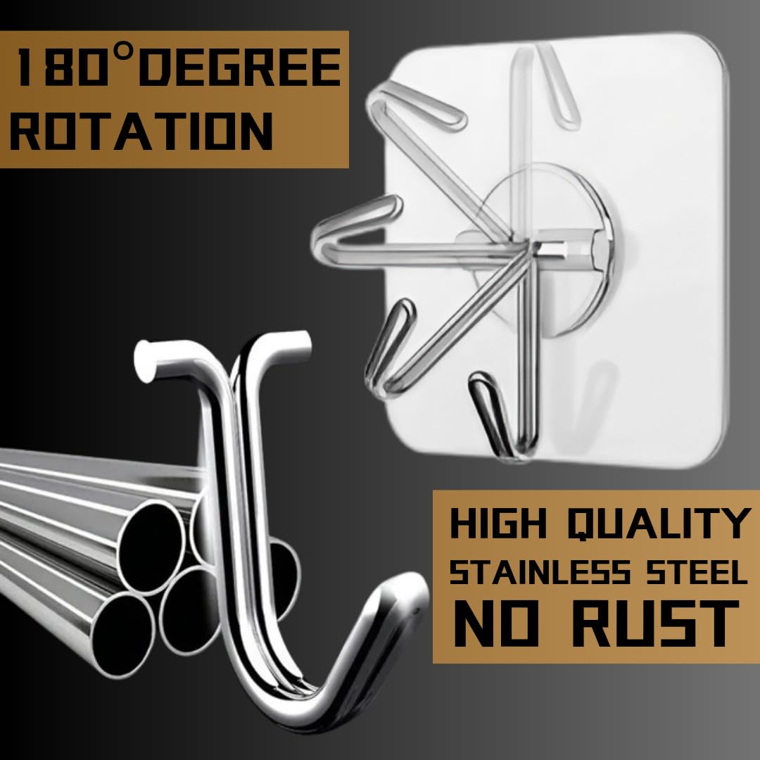 BrapWrap Adhesive Hooks, 24 Pack, Self Adhesive Transparent Waterproof Sticky Hooks, Heavy Duty Self Adhesive Hooks Stick on Bathroom Kitchen Office Outdoors, Transparent Sticky Hooks for Hanging