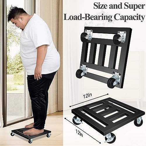 LUBORN Heavy Duty Plant Caddy with Wheels, 2 Pack Metal Rolling Plant Stand Indoor Outdoor, 12'' Square Plant Dolly with Lockable Caster Wheels Holds up 400 Lbs Planter, Black