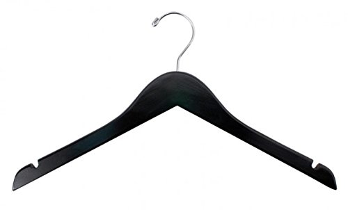 NAHANCO 8217CHNOBAR 17” Wooden Top Hanger, Flat with Notches, Chrome Hook, Black (Pack of 100)