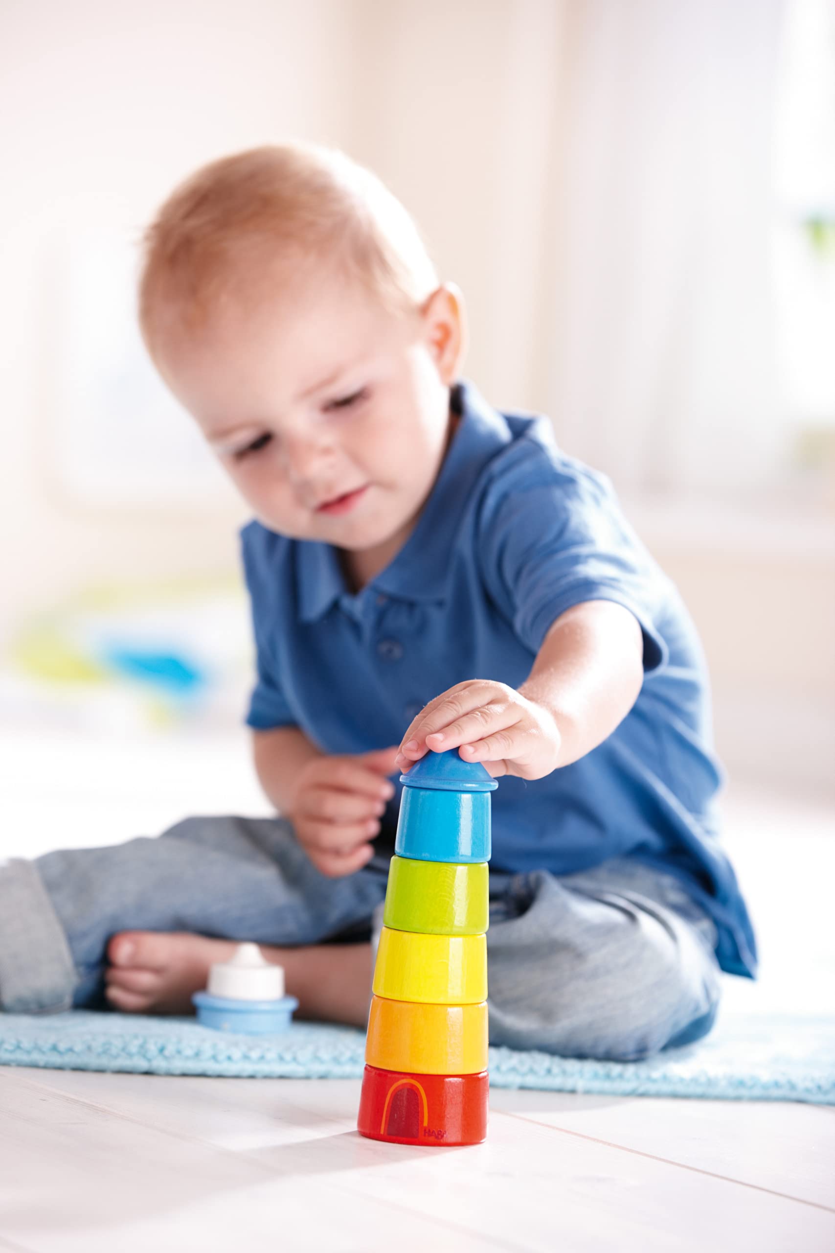 HABA Lighthouse Wooden Rainbow Stacker - 8 Piece Set (Made in Germany)