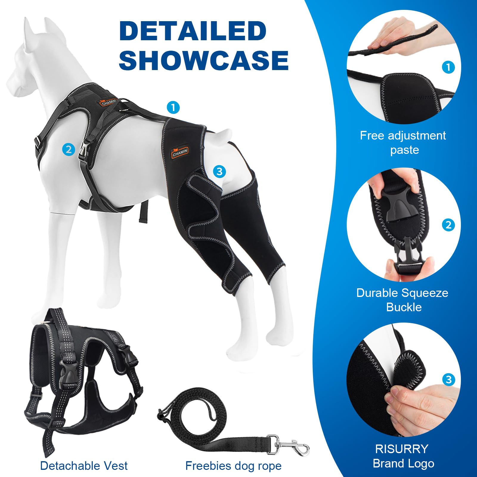 CHAMIN Dog Leg Braces for Hind Leg, Dog Acl Knee Brace Support for Cruciate Ligament Injury,Osteoarthritis, Luxating Patella, Muscle Sore,et(Extra Large)