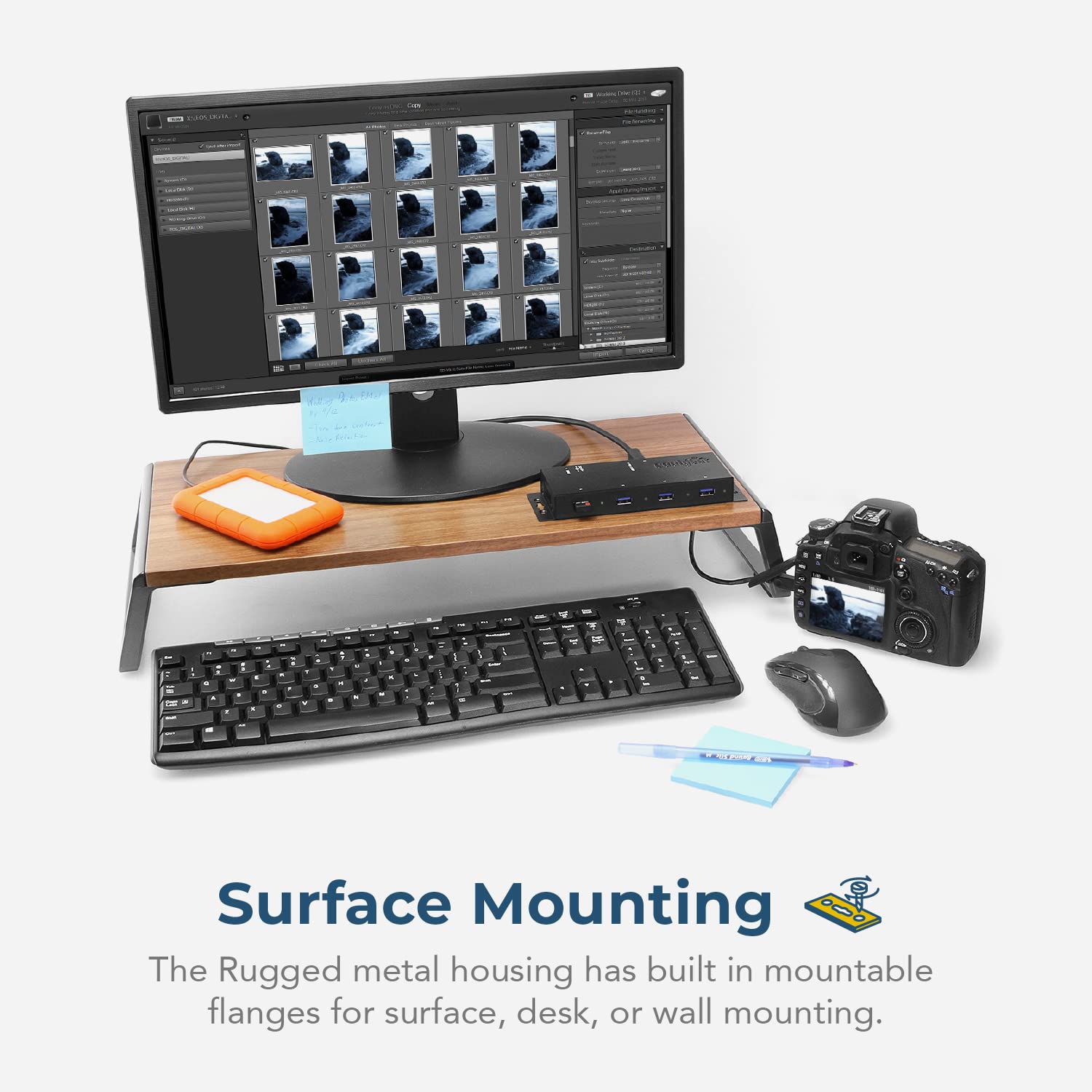 USB 3.2 Gen 1 4-Port Industrial Hub Metal Case with Screw Lock Cable Option