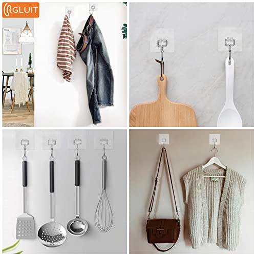 GLUIT Adhesive Hooks Medium 6 Pack and Large 6 Pack for Hanging Heavy Duty Wall Hooks 22 lbs Self Adhesive Towel Hook Waterproof Transparent Hooks for Keys Bathroom Shower Outdoor Kitchen