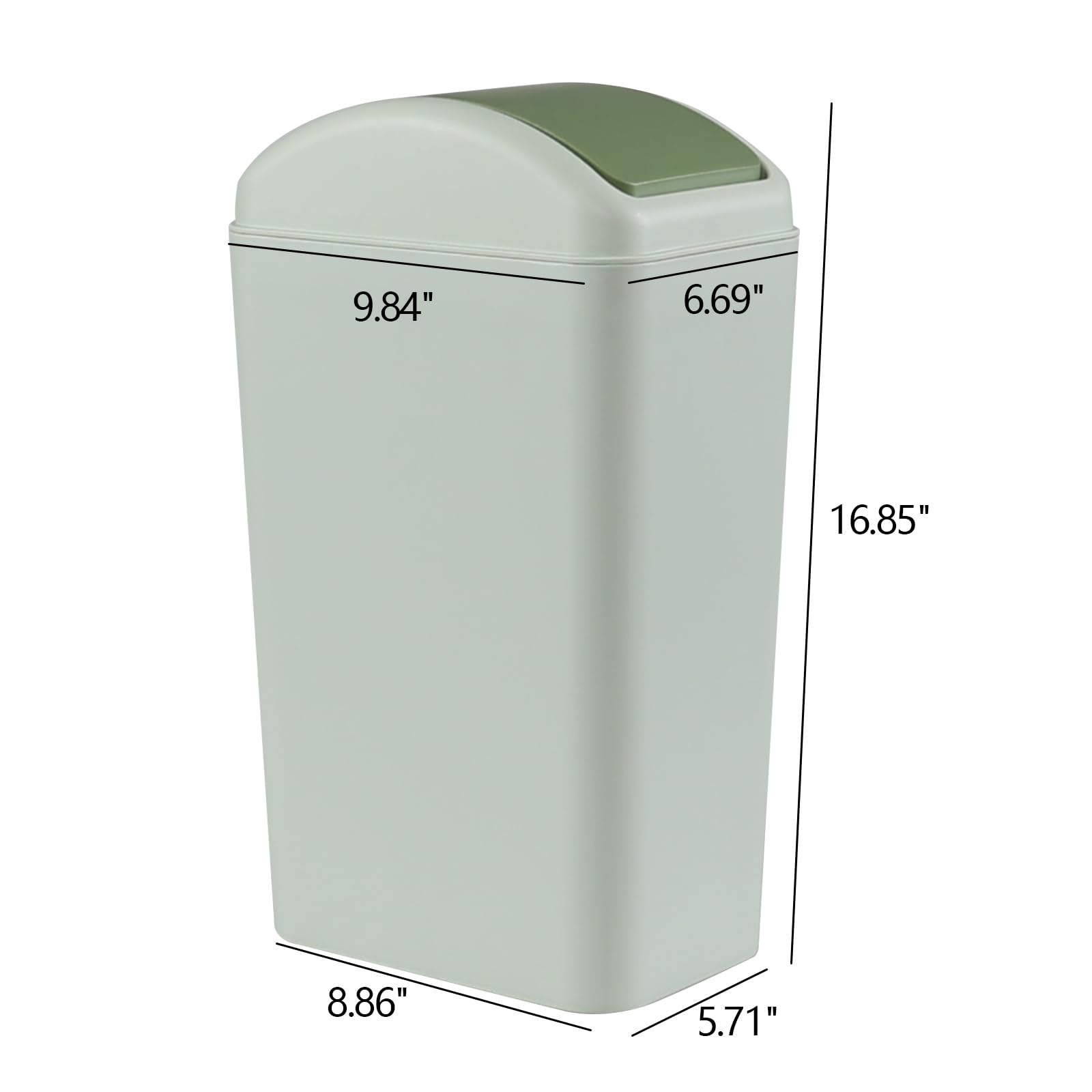 Lesbin 3.5 Gallon Swing Top Plastic Trash Can, Garbage Bin with Swing Lid, Green