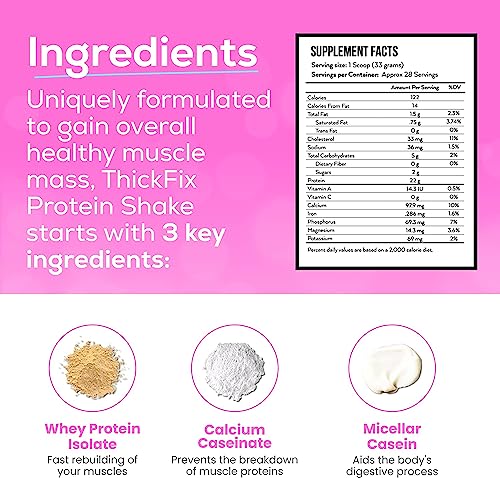 Gluteboost ThickFix Curve Enhancing Weight Gainer Shake - Grass-Fed Whey Protein Powder with Amino Acids - Increase Curves and Muscle Mass - Volumizer Supplement for Women - Creamy Vanilla
