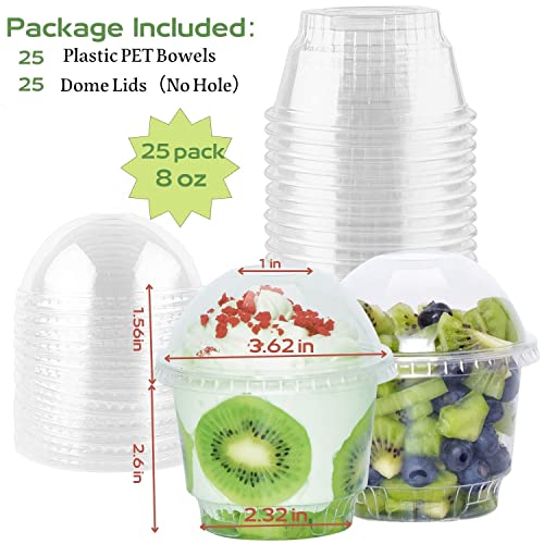 botogift 8 oz Clear Plastic Dessert Cups with Dome Lids (25Sets) - Disposable Snack Bowls (No Hole) for Cereal Parfait, Yogurt, Cupcakes, Pudding, Jello and Individual Desserts at Party