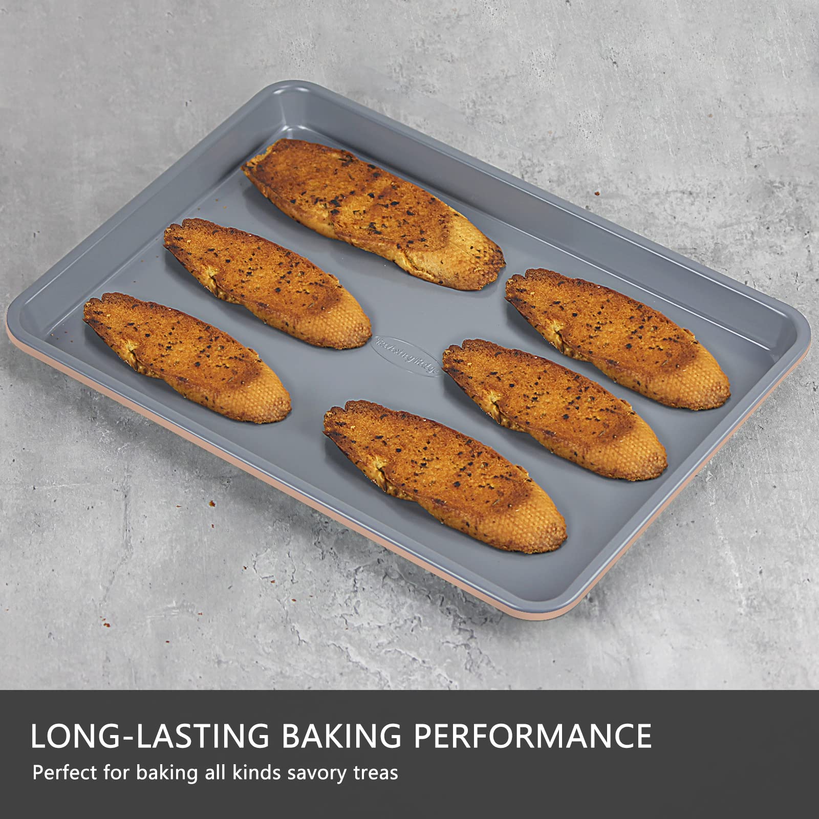 Baking Sheet with Rack Set (2 Pans + 2 Racks), Bicolor Baking Pan with Cooling Rack, Nonstick Cookie Sheet, Warp Resistant & Heavy Duty & Rust Free (Dark Navy & Grey)