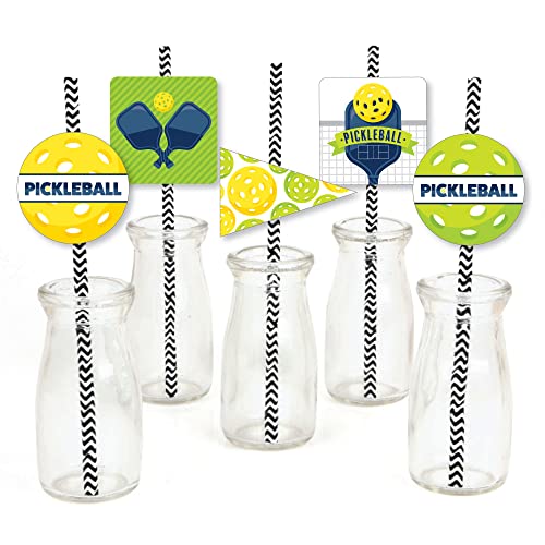 Big Dot of Happiness Letâs Rally - Pickleball - Paper Straw Decor - Birthday or Retirement Party Striped Decorative Straws - Set of 24