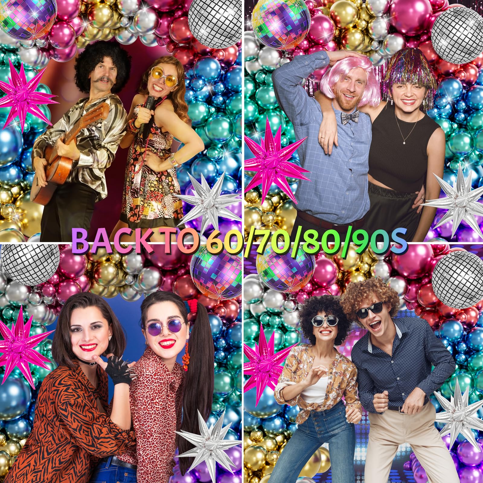 Chrome Balloon Garland Arch Kit 126Pcs Disco Party Decorations with Disco Ball Balloons and Explosion Star Foil Balloons for 80s 90s Disco Birthday Graduation Galaxy Prom Party Decoration