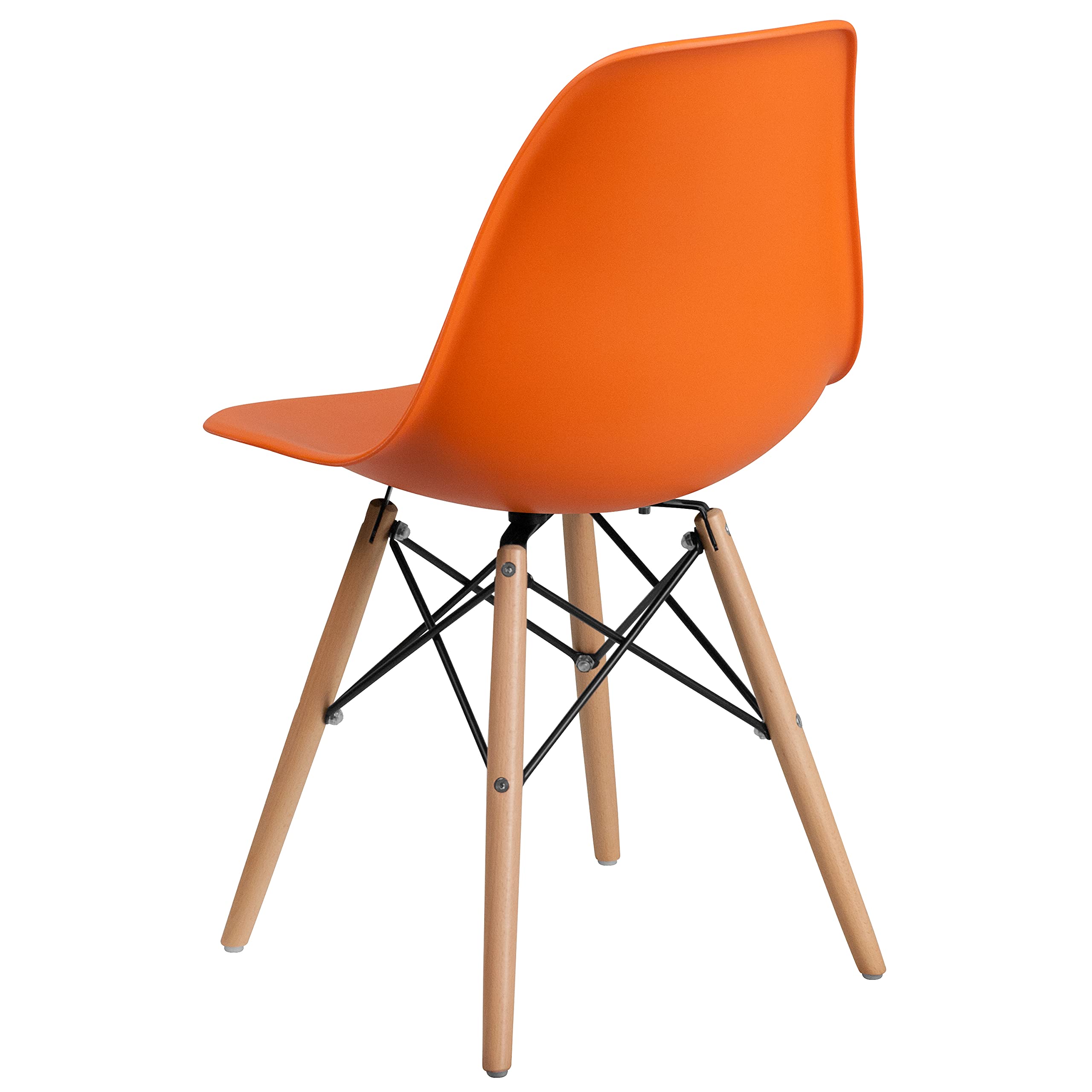 Flash Furniture 2 Pack Elon Series Orange Plastic Chair with Wooden Legs for Versatile Kitchen, Dining Room, Living Room, Library or Desk Use
