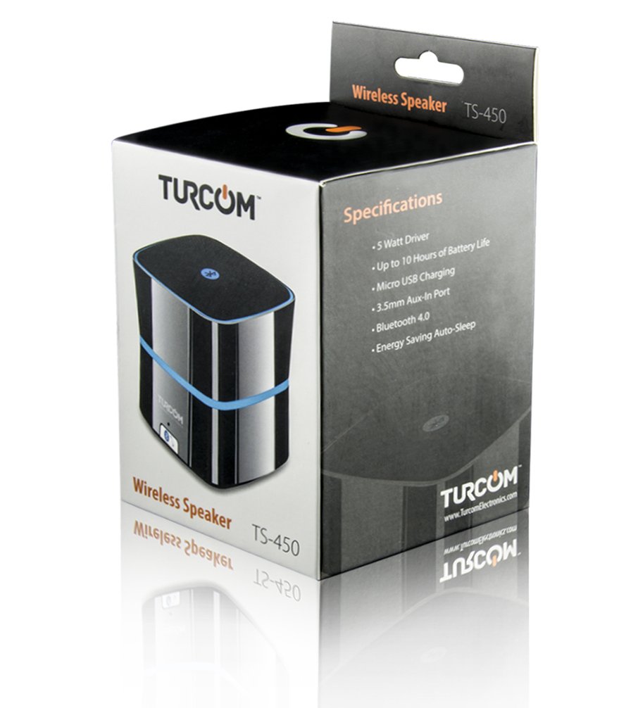 Turcom TS-450 5 Watt Power Enhanced Bass Portable Wireless Bluetooth Speaker, with Latest Bluetooth 4.0 Technology, 8-12 Hour Playtime, Rechargeable Lithium-Ion Battery, Built-in Digital Microphone, Premium Zinc Alloy Shell Speaker, Titanium Gray