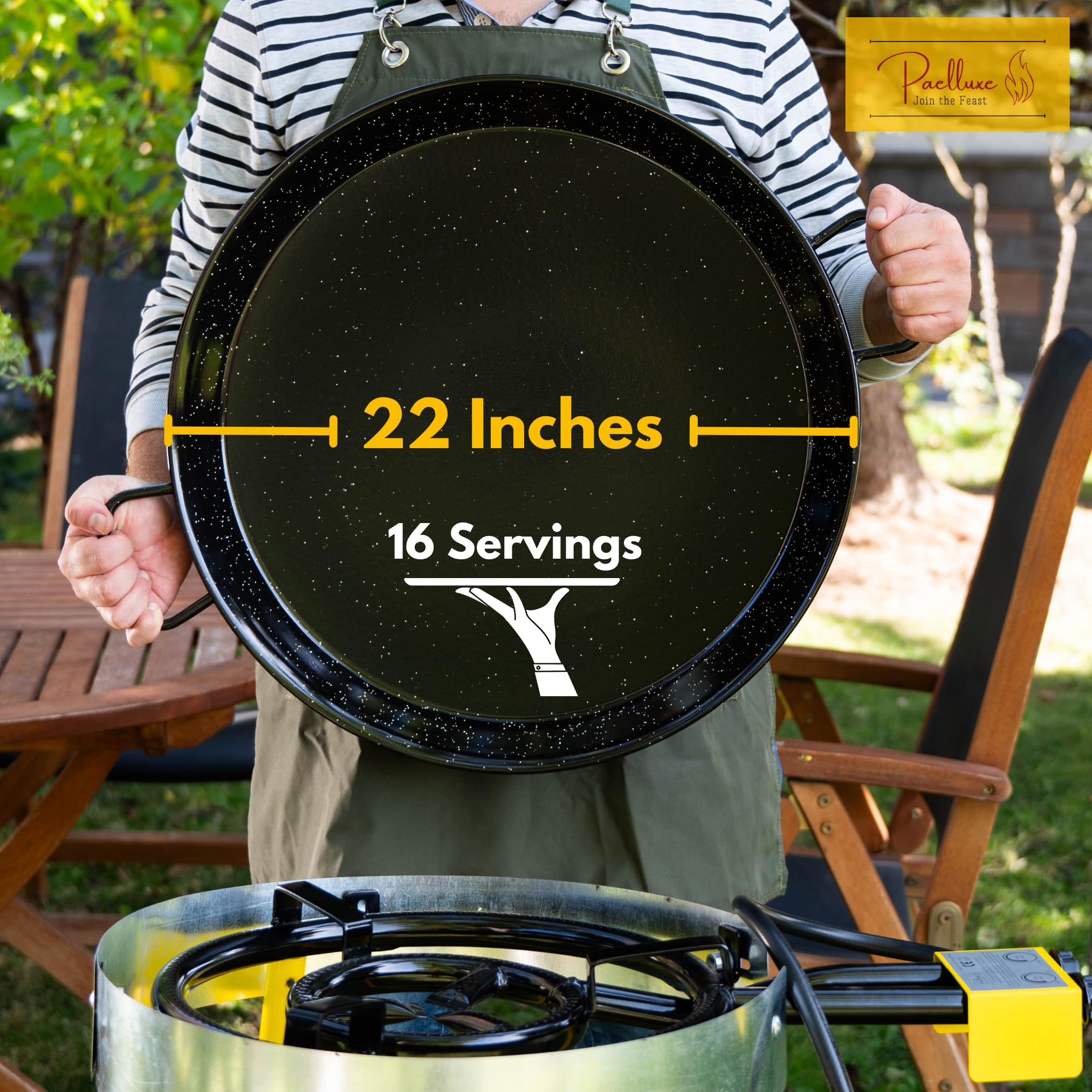 Complete Paella Pan Burner & Stand Set - Double Propane Burners 22 Inch Pan Set - Outdoor Gas Stove - Portable Cooking - Burner Table Top Burners - Camping Grill Backyard