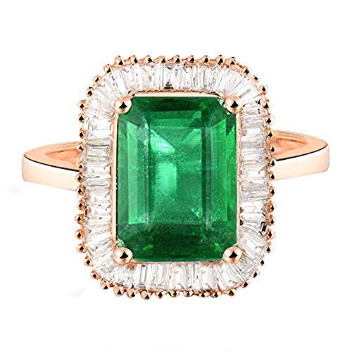 Beyond jewelry Emerald Solid Engagement Wedding 14K Rose Gold Diamond Gemstone Ring