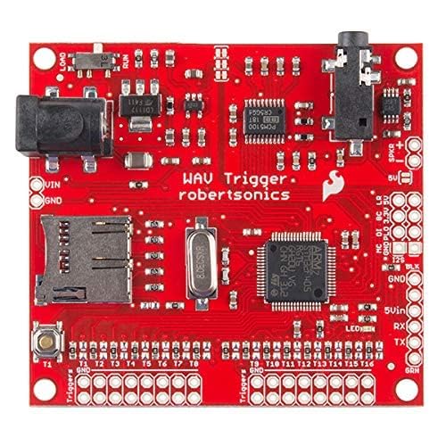 SparkFun WAV Trigger Play Uncompressed Audio Files 16-bit Files at 44.1kHz On-Board Mono Audio Amplifier Speaker Connector 14 Parallel Stereo Tracks Polyphonic MIDI Control 16 Trigger inputs Micro SD