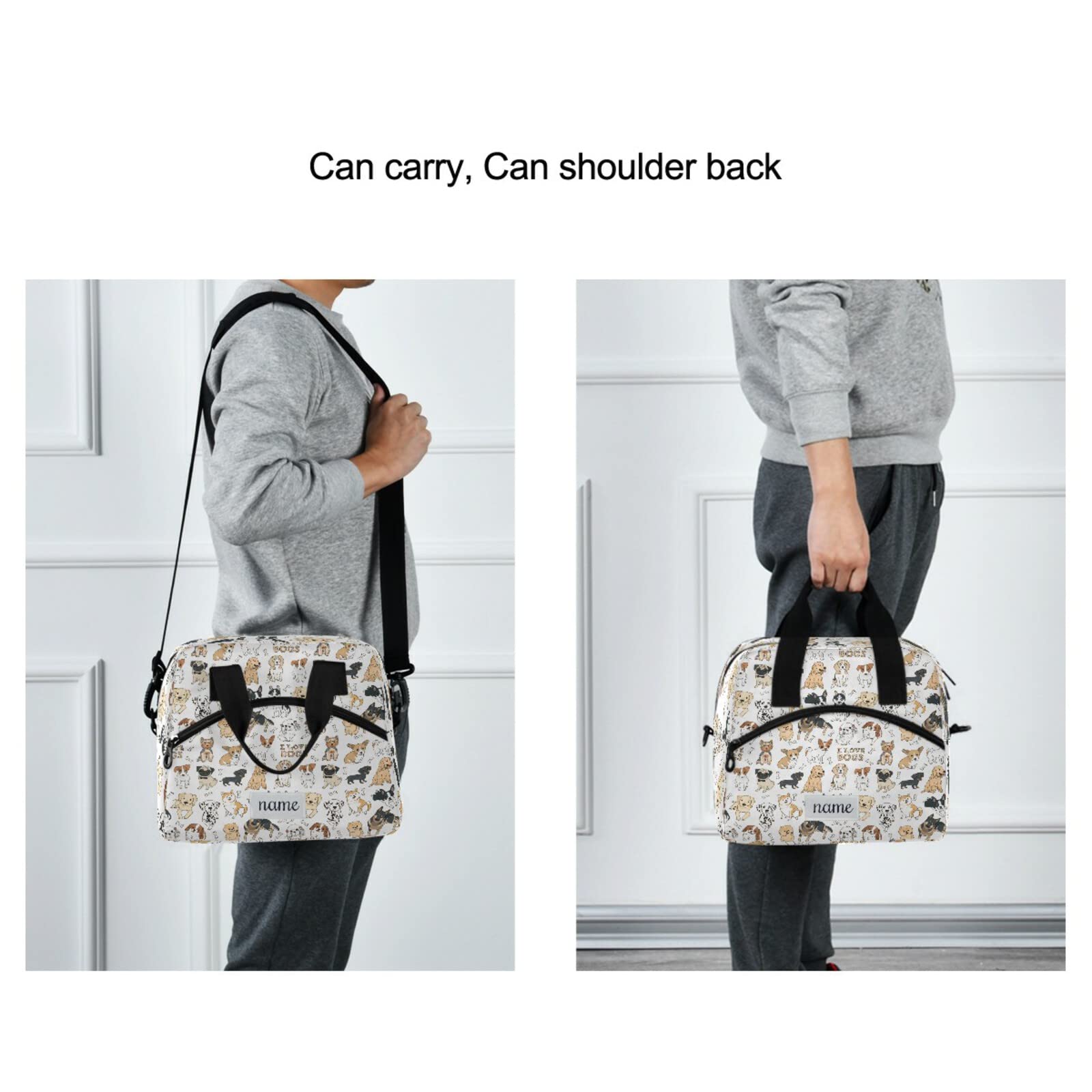 Breeds Drawn Dogs Custom Lunch Bag for Women Men Customized Insulated Cooler Lunch Tote Box for Adult Leakproof Thermal Lunch Tote Bag Lunch Box