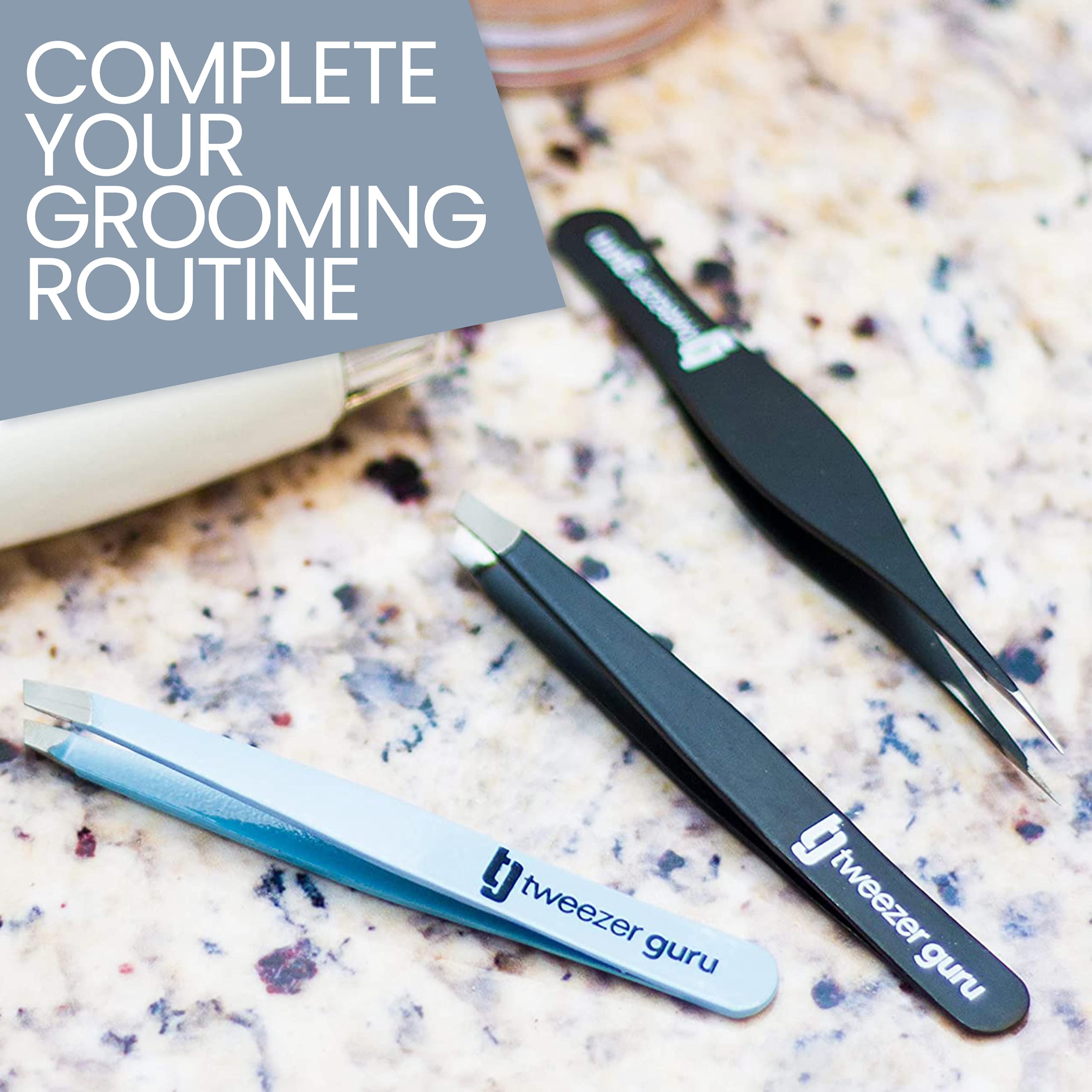 Tweezer Guru Pointed Tweezers - Sharp Precision Needle Nose Tip, Best Tweezers for Eyebrows and Ingrown Hair, Surgical Pointed for Blackheads & Splinters (Black)