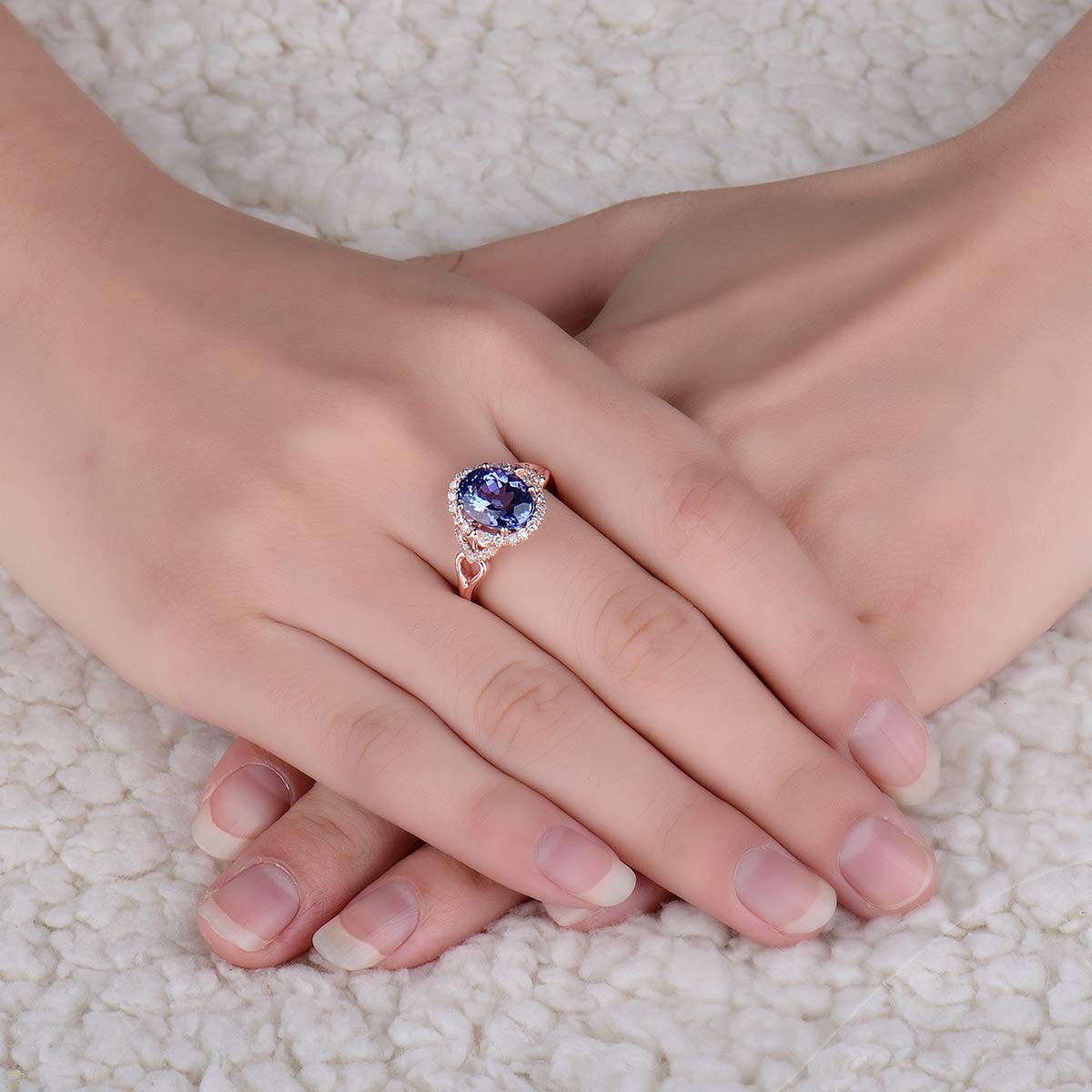 Beyond jewelry AAAA Natural Tanzanite Diamonds Engagement Wedding Ring in 14K Rose Gold for Women