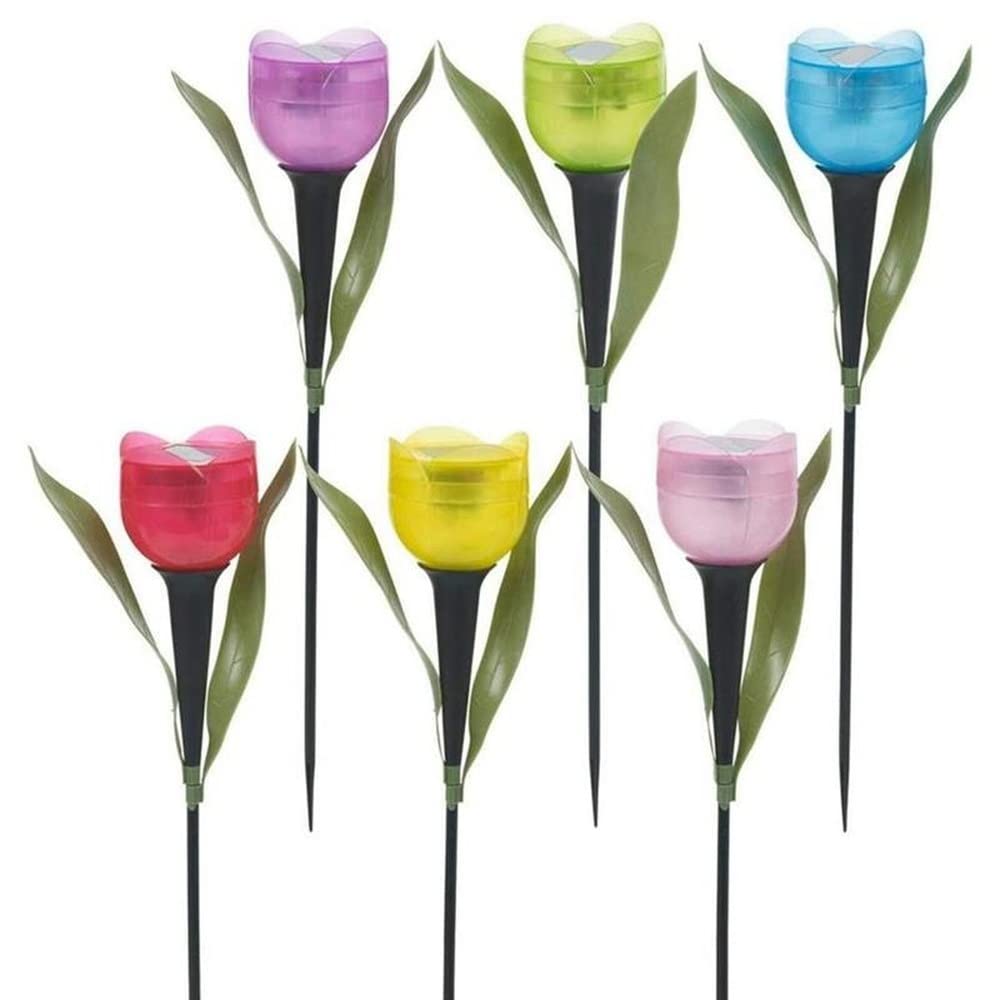 UWEL 6 Pcs Solar LED Light Outdoor Waterproof Multicolor Solar Flower Tulip Light Bulb for Home Garden Yard Lawn Landscape Night Lamp