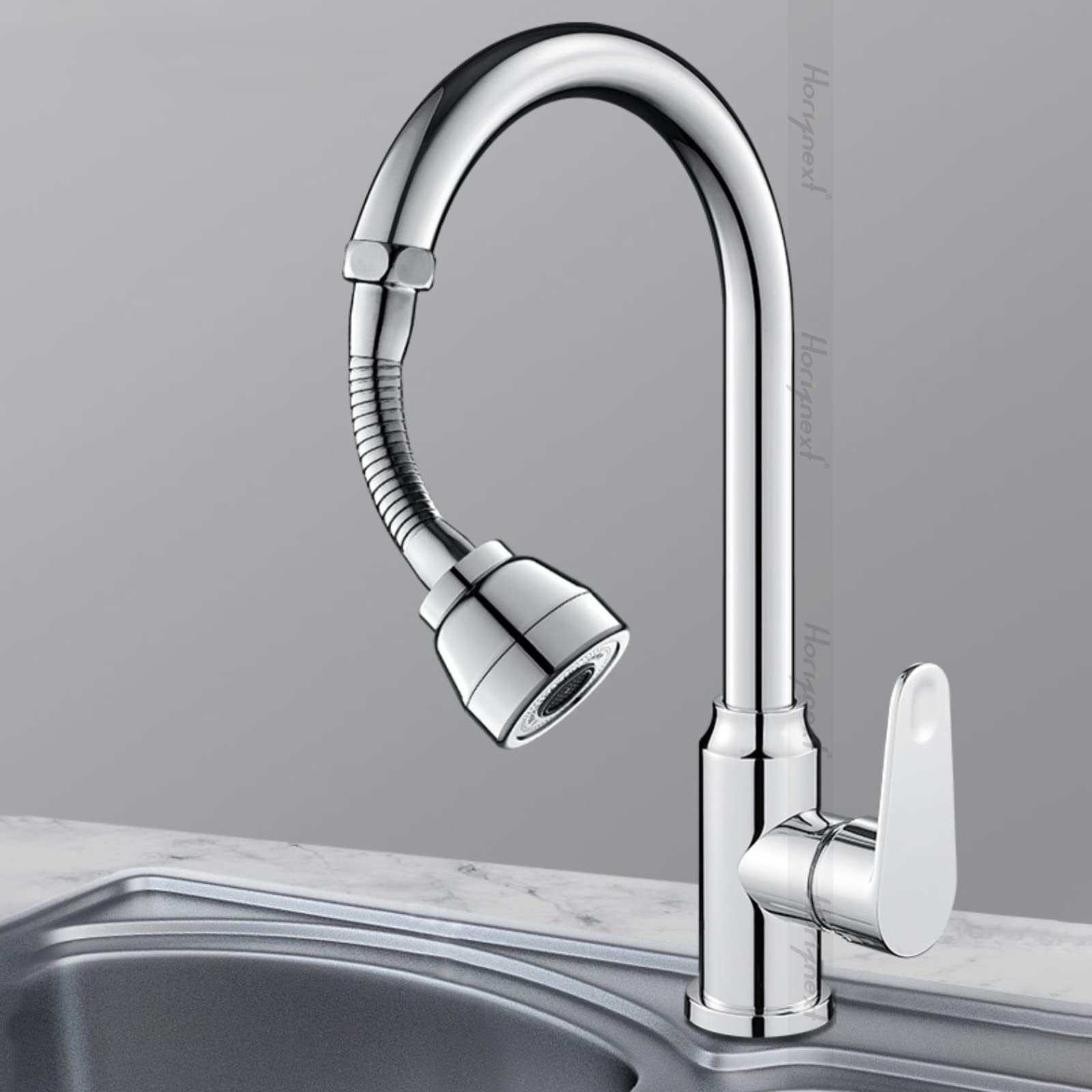 Horiznext 360° big angle swivel faucet aerator, for home kitchen bathroom sink tap head (with movable hose adapter attachment),high pressure bathtub nozzle rotate replacement