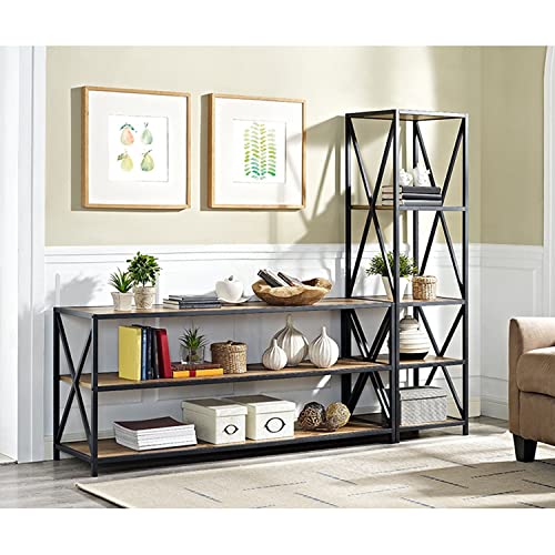 Walker Edison 2 Shelf Industrial Wood Metal Bookcase Tall Bookshelf Storage Home Office, 60 Inch, Barnwood