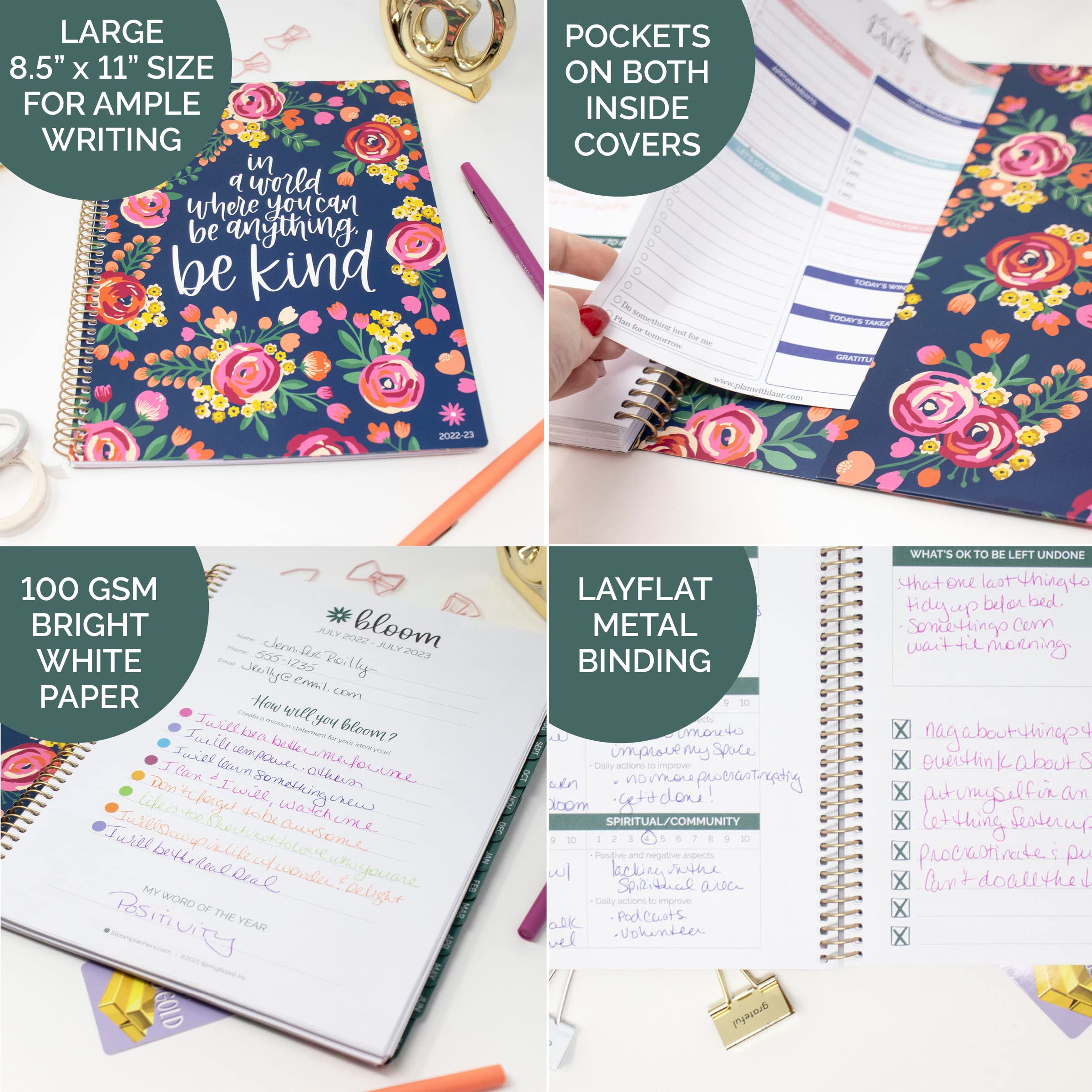 bloom daily planners 2022-2023 (8.5" x 11") Academic Year Day Planner (July 2022 - July 2023) - Weekly/Monthly Dated Agenda Organizer with Tabs - Be Kind