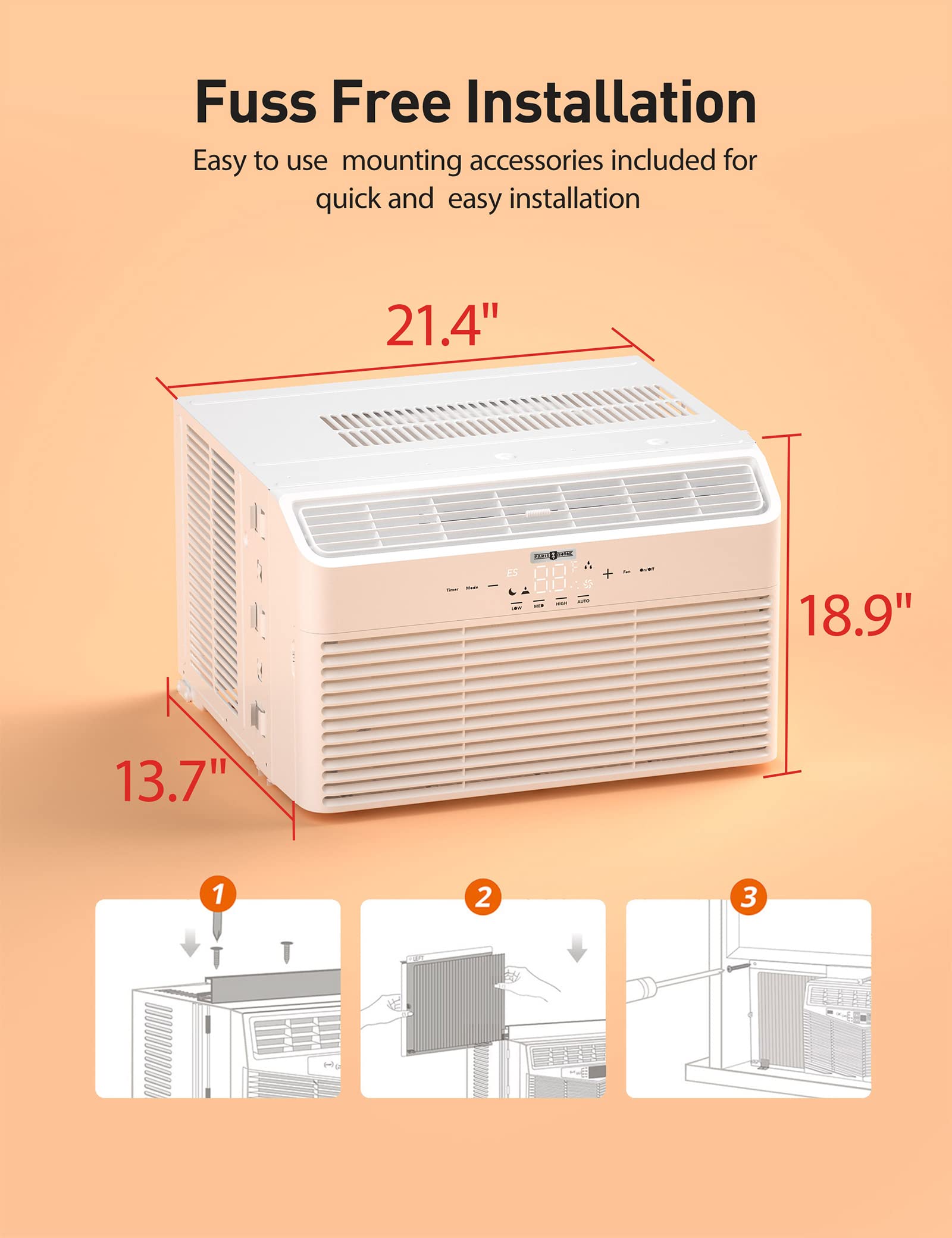 Window Air Conditioner, 8,000 BTU AC Unit for Room Window-Mounted AC with 4 Fan Speeds 5 Modes 24-Hour On/Off Timer Quiet Sleep Mode Remote Control AC Cooler up to 350 sq. ft
