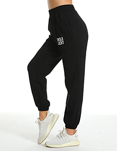 Blooming Jelly Womens Black Sweatpants High Waisted Running Workout Lounge Joggers with Pockets(XL,Black)