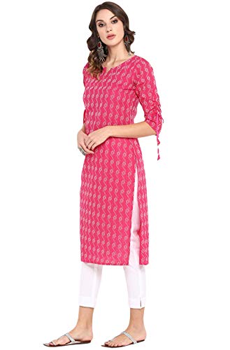 Janasya Indian Women's Pink Pure Cotton Kurta(JNE3405-KR-S)