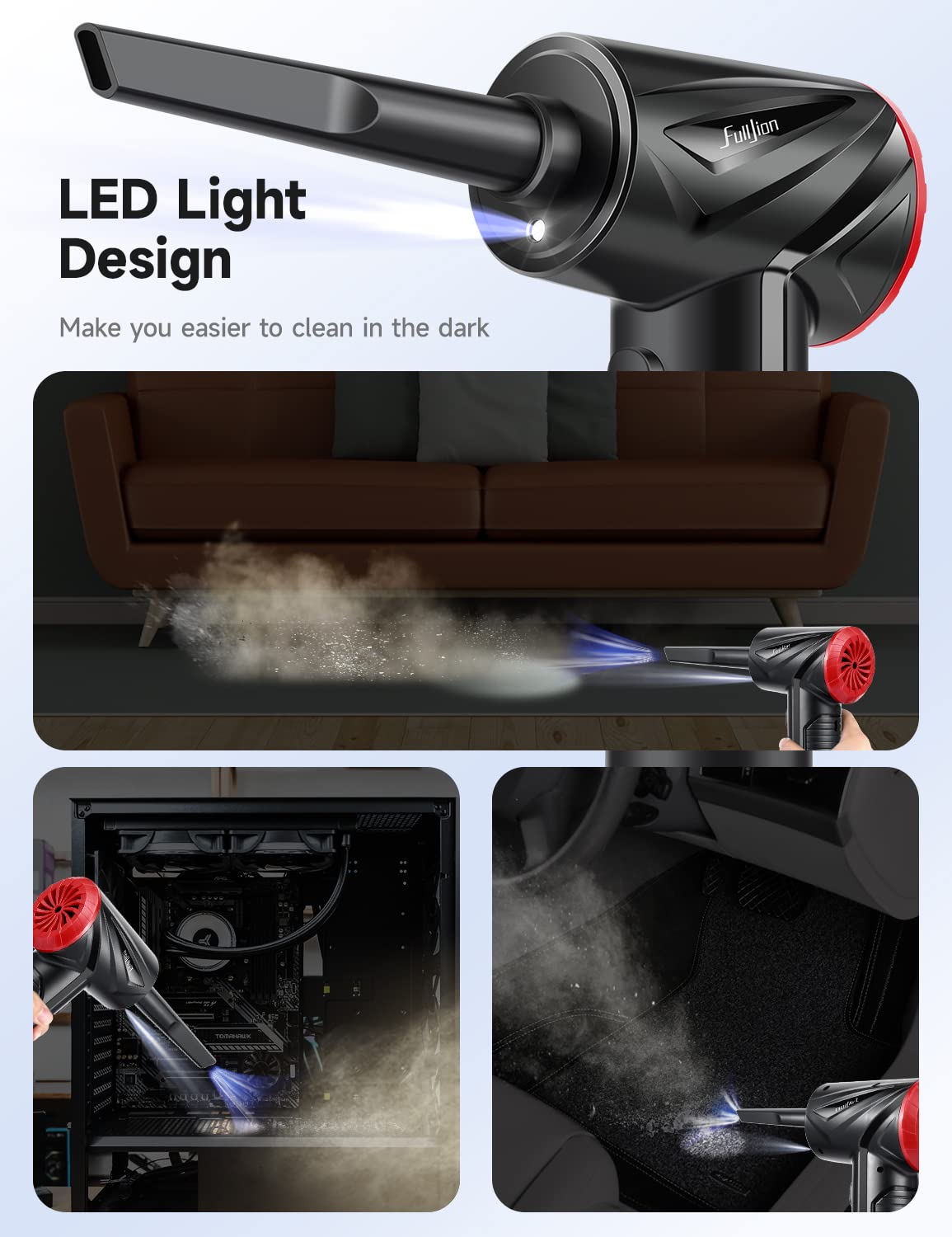 Compressed Air -91000RPM 3 Gear-Air Duster- Keyboard Cleaner -Electric Air Duster-Cordless Air Duster for Office Computer Car Cleaning Kit-Replace Air Can-Air Blower-Rechargeable PC Air Dusters