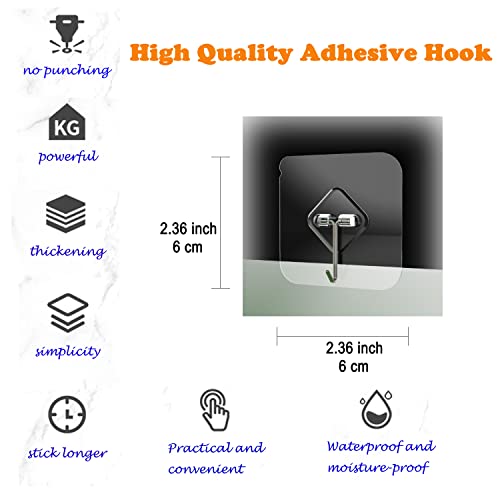 HIAWMULN Adhesive Hooks, 30 Pack Utility Hooks, 22lb(Max) Wall Hooks Transparent Seamless Hooks, Waterproof Oilproof Hooks for Bathroom, Kitchen, Office